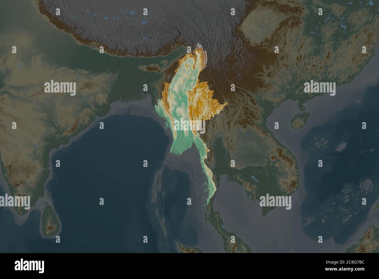 Shape of Myanmar separated by the desaturation of neighboring areas ...