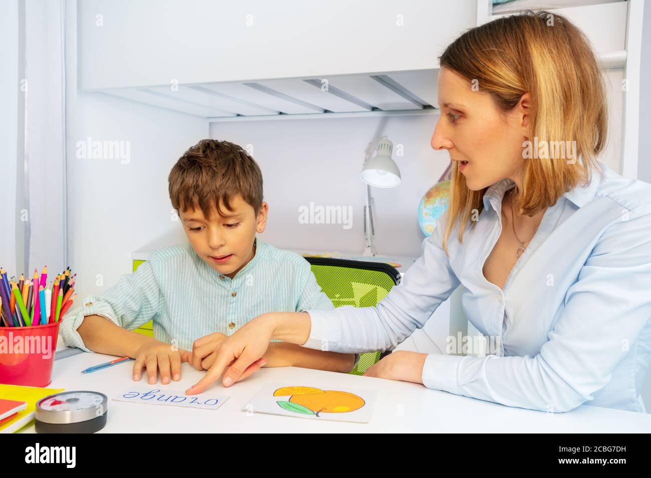 Boy with autism spectrum disorder learn literacy reading simple ...