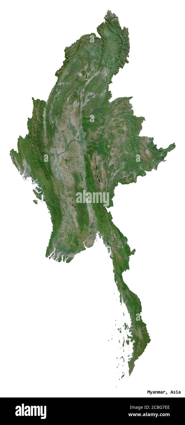 Shape of Myanmar with its capital isolated on white background ...