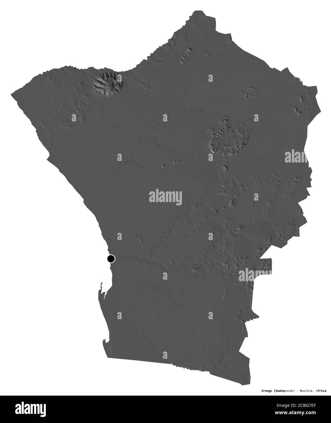 Shape of Erongo, region of Namibia, with its capital isolated on white ...