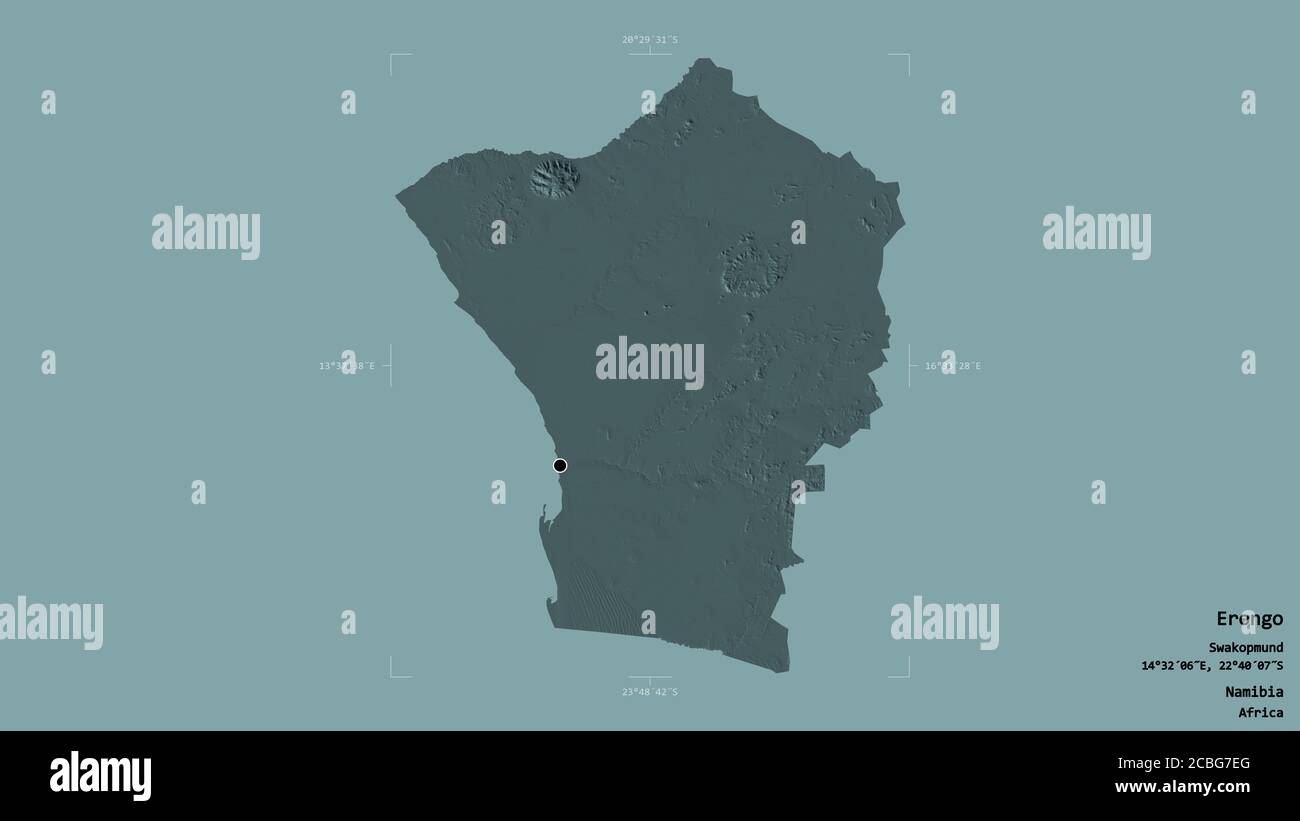 Area of Erongo, region of Namibia, isolated on a solid background in a ...