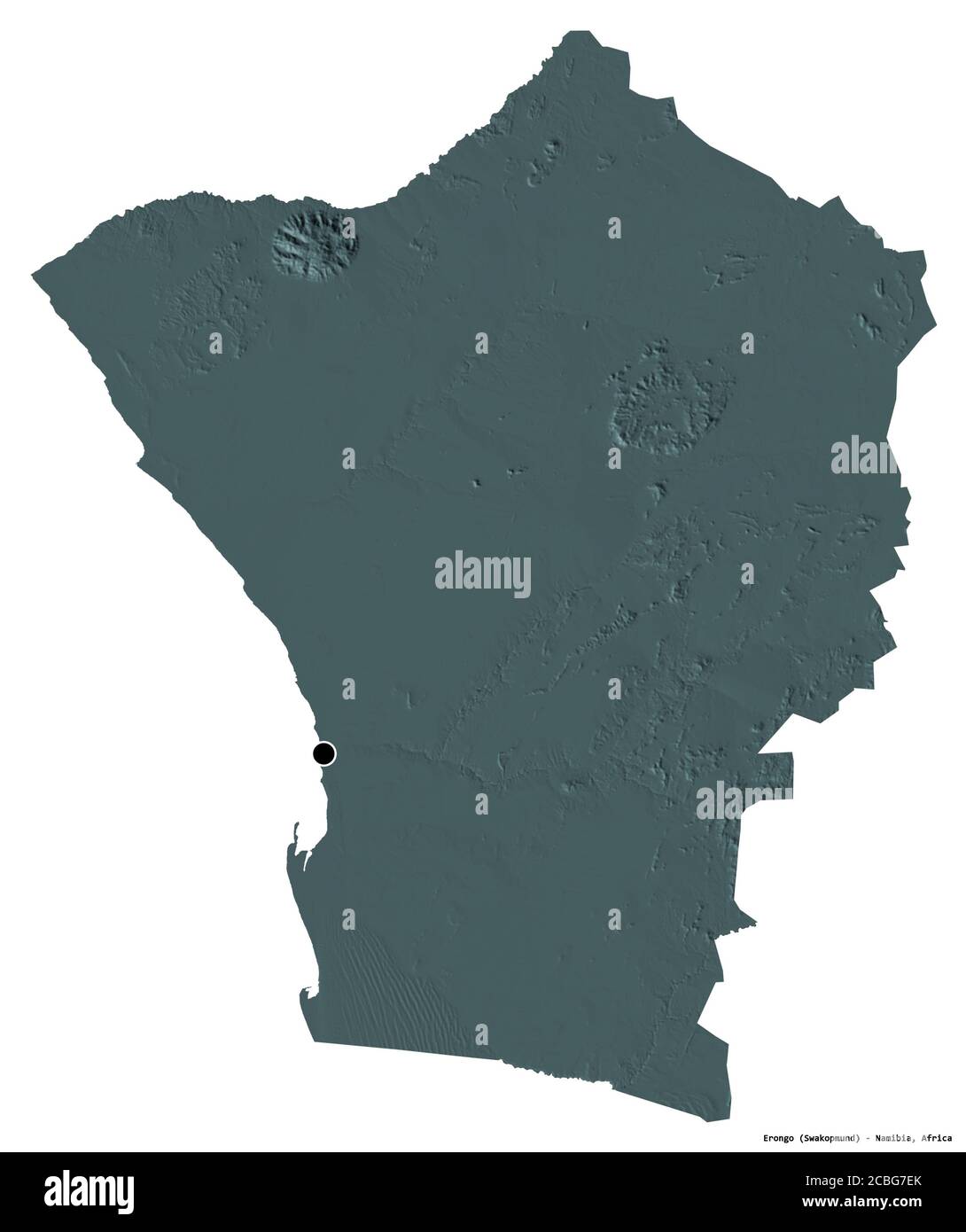 Shape of Erongo, region of Namibia, with its capital isolated on white ...