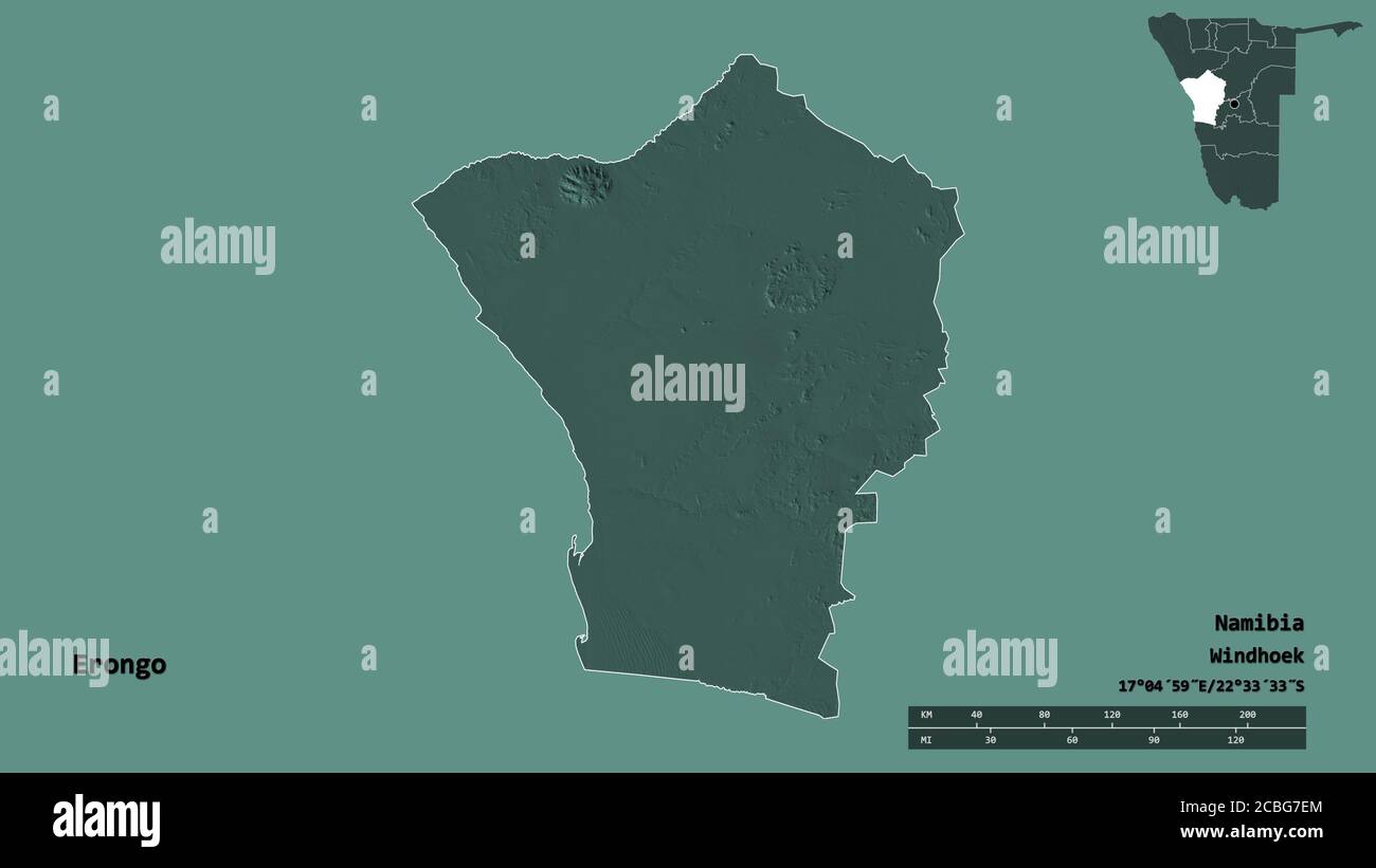Shape of Erongo, region of Namibia, with its capital isolated on solid ...