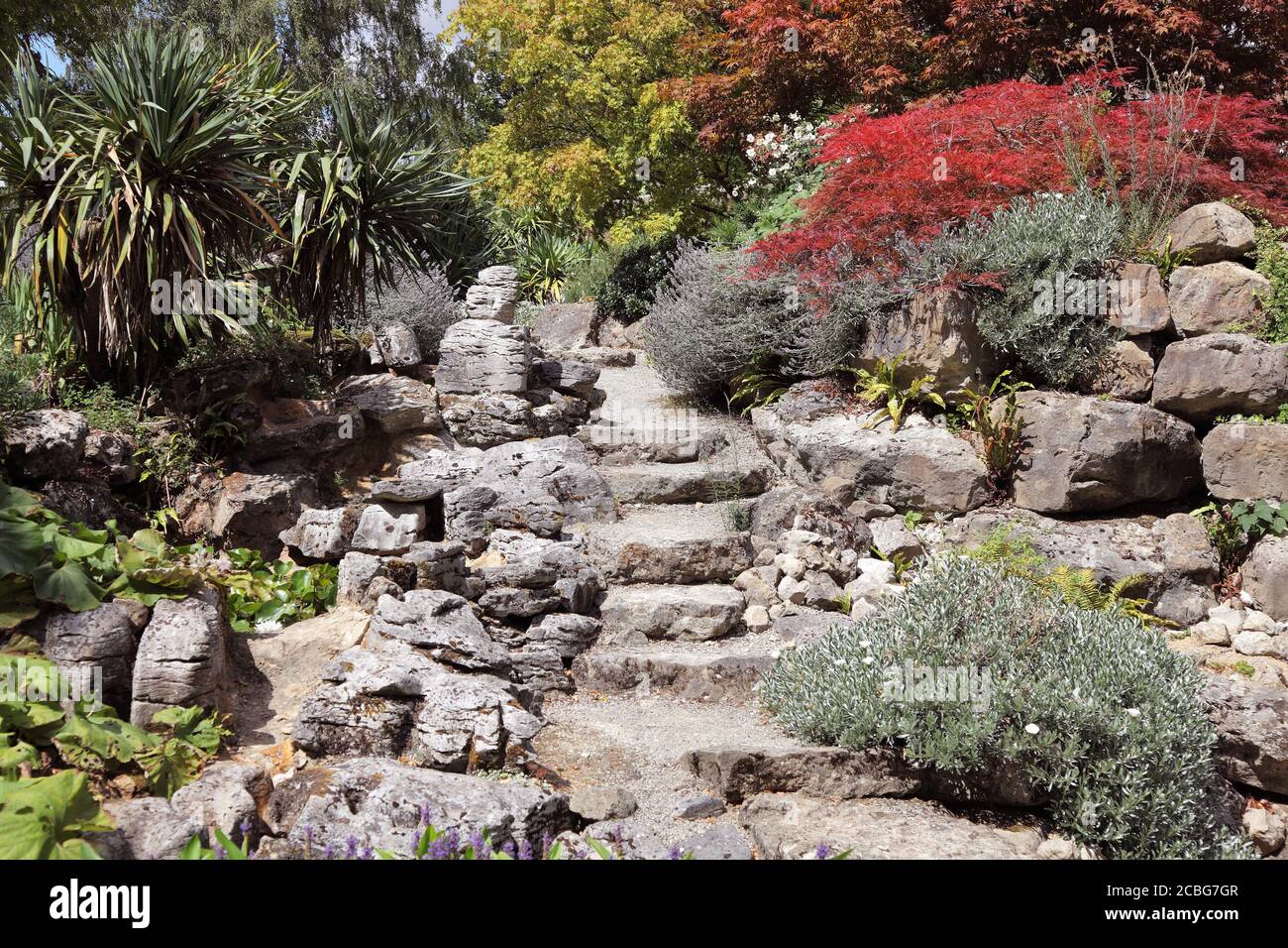 Edwardian rock garden at Doddington Place Gardens in Kent Stock Photo ...