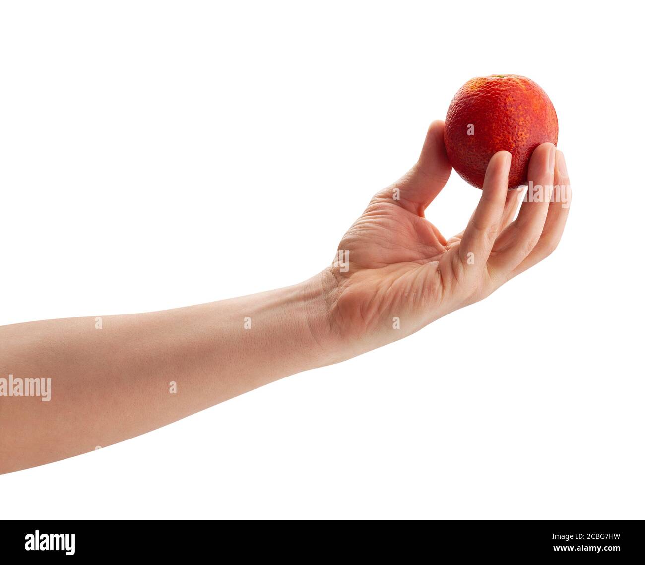 blood tangerine in hand path isolated on white Stock Photo - Alamy