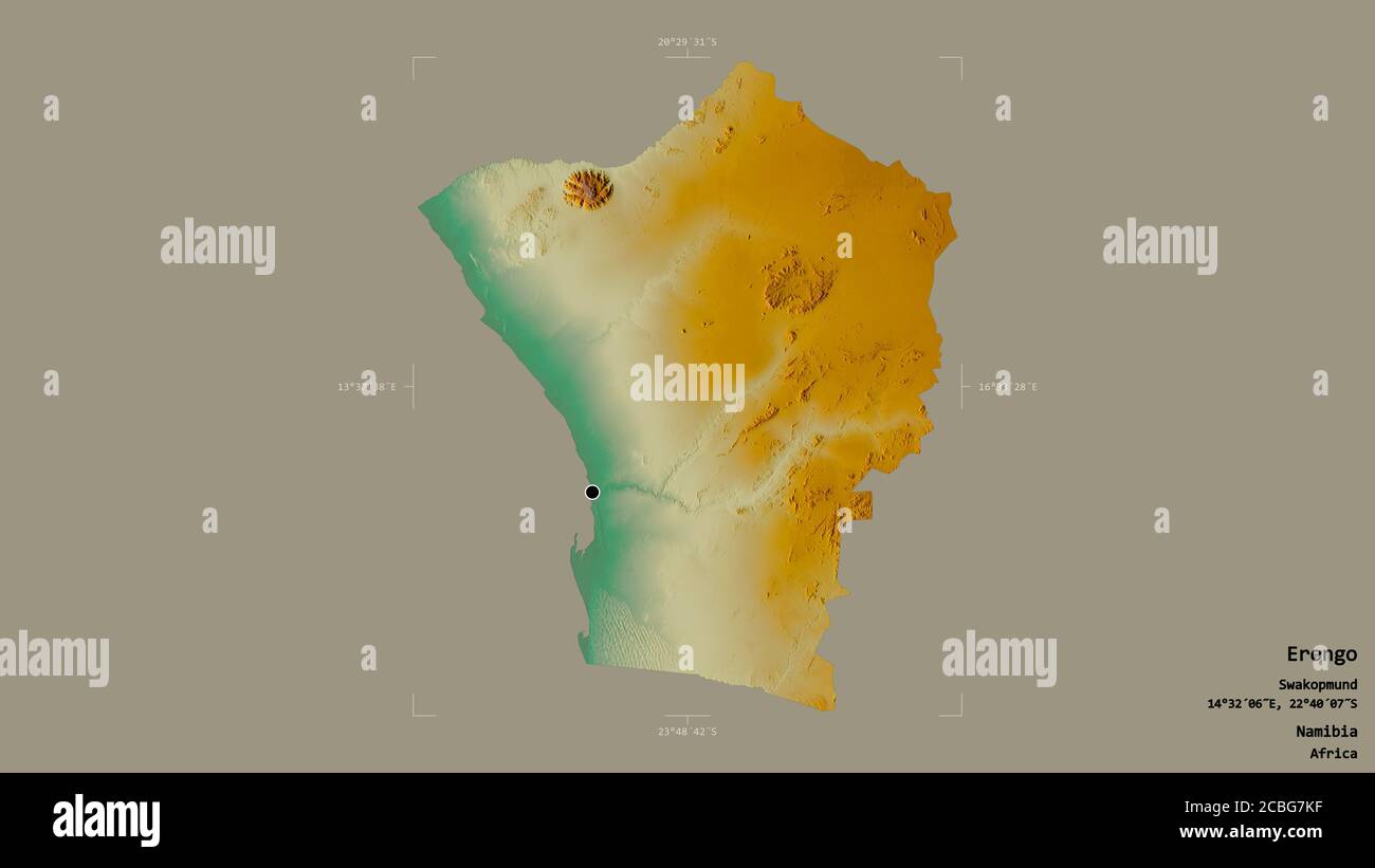 Area of Erongo, region of Namibia, isolated on a solid background in a ...