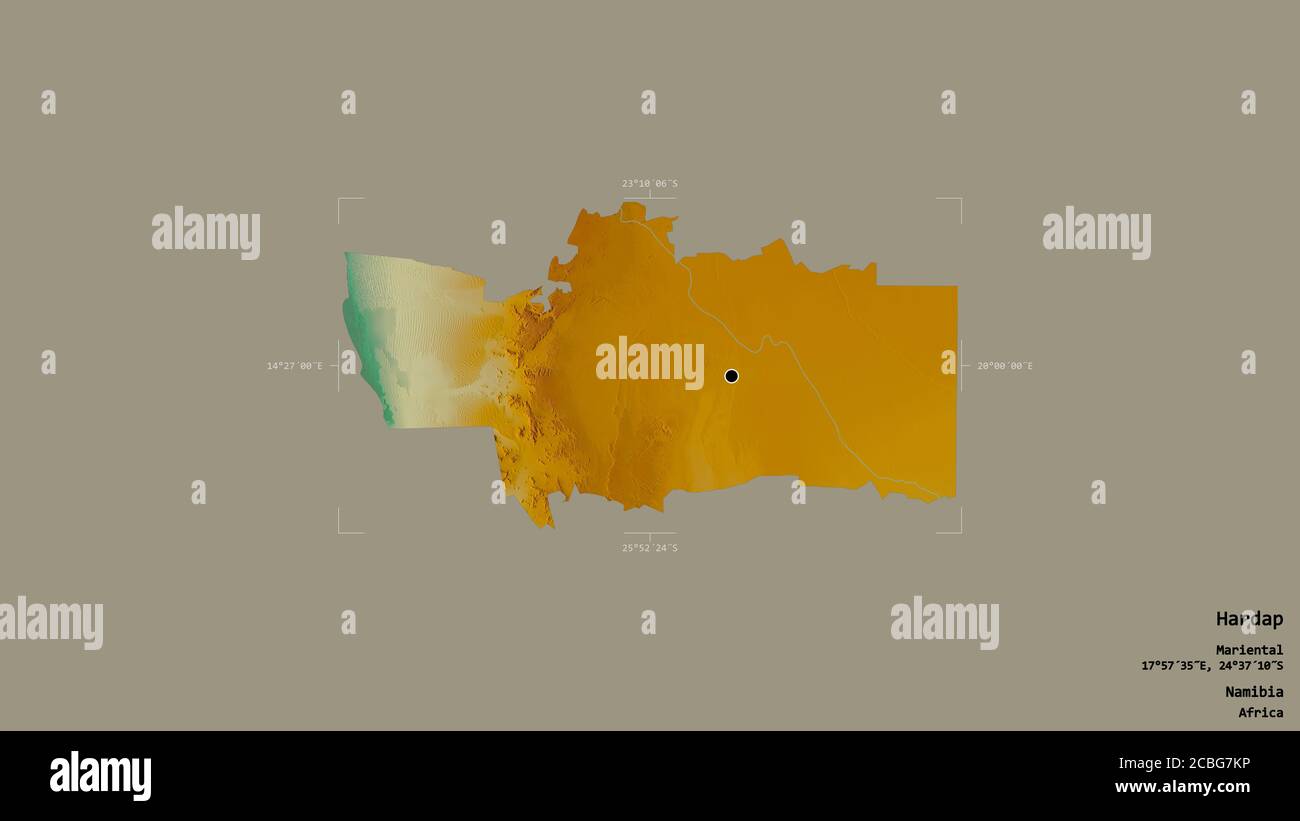 Area of Hardap, region of Namibia, isolated on a solid background in a ...