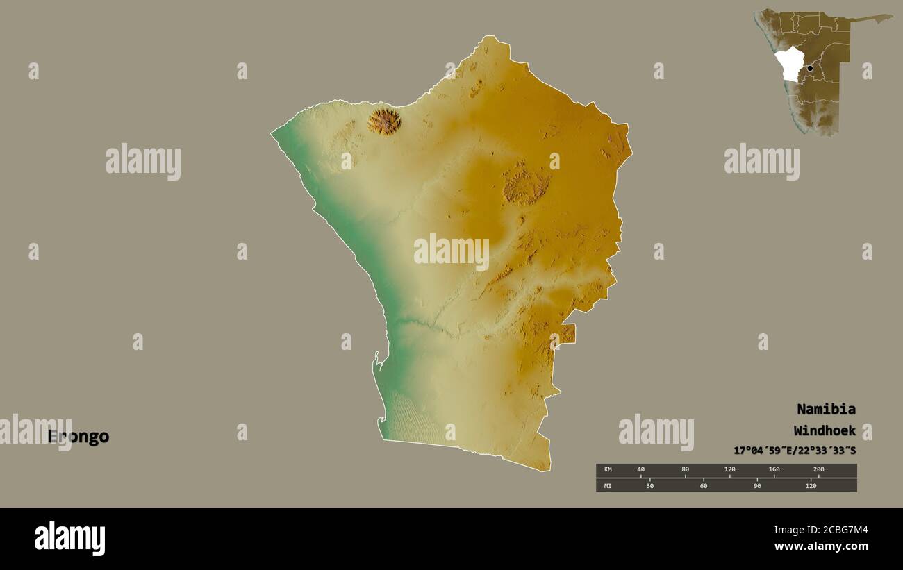 Shape of Erongo, region of Namibia, with its capital isolated on solid ...