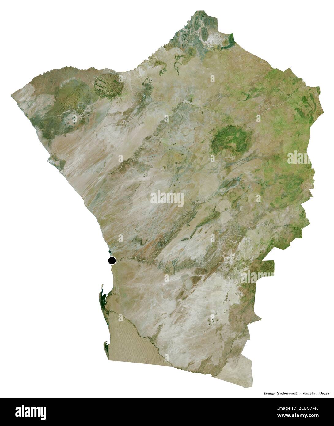 Shape of Erongo, region of Namibia, with its capital isolated on white ...