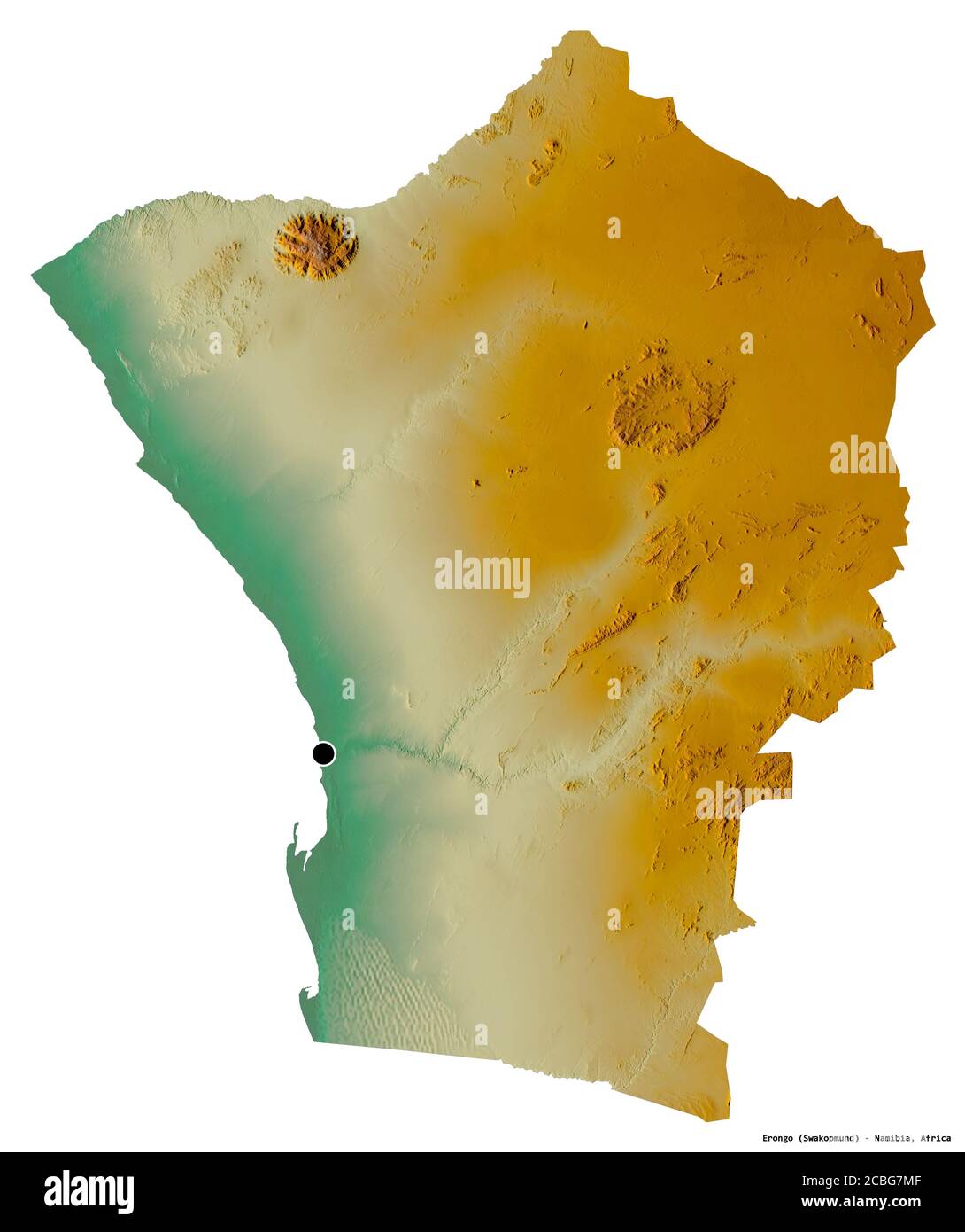 Shape of Erongo, region of Namibia, with its capital isolated on white ...