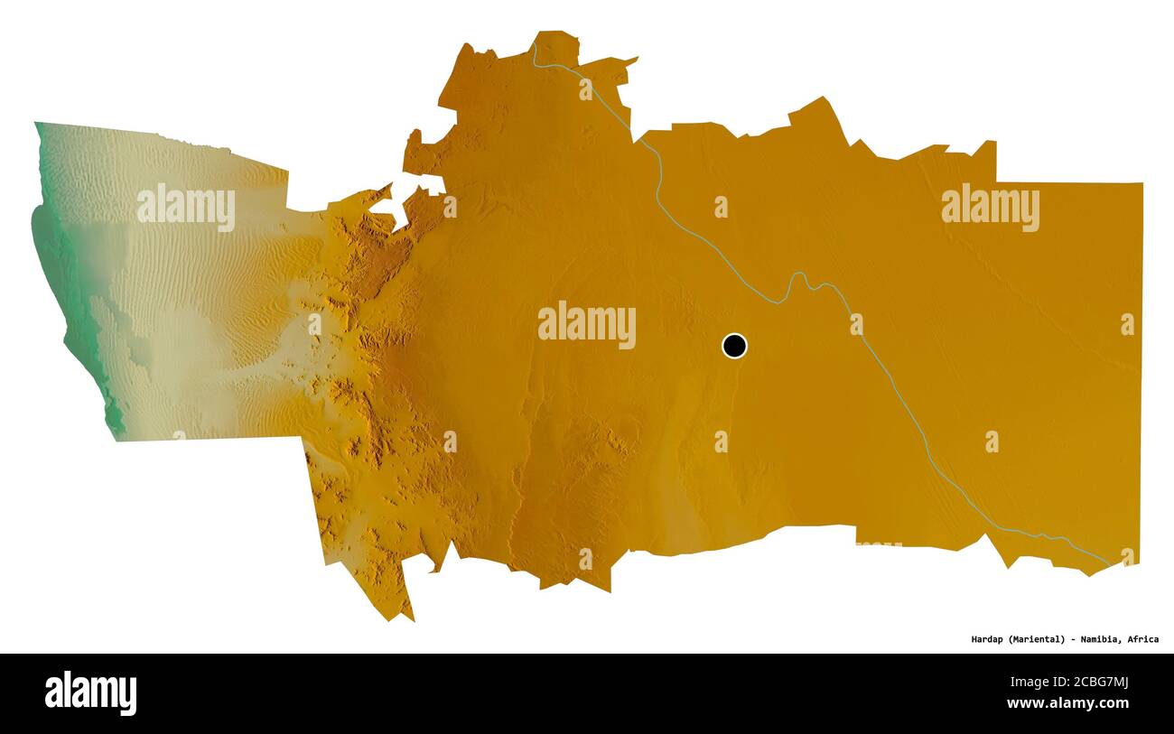 Shape of Hardap, region of Namibia, with its capital isolated on white ...