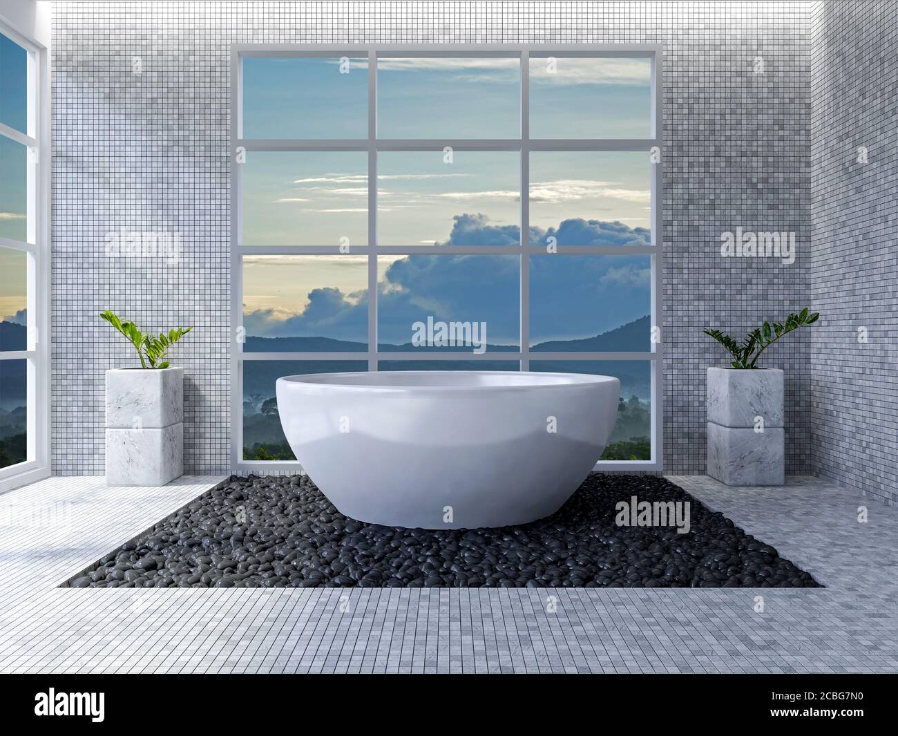 Interior bathroom design with window view mockup Stock Photo - Alamy