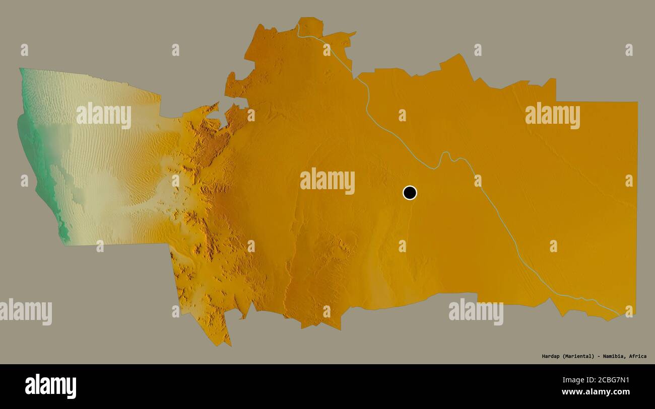 Shape of Hardap, region of Namibia, with its capital isolated on a ...
