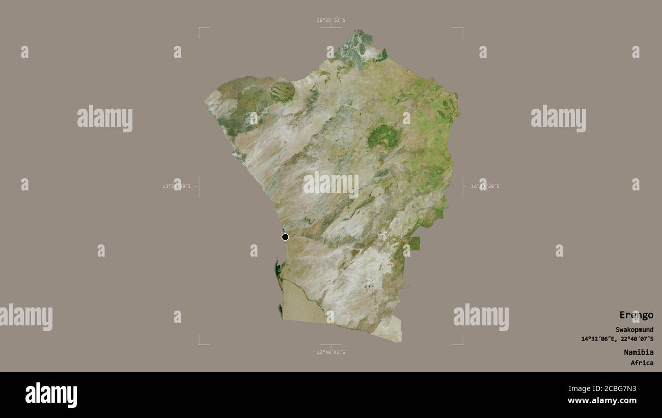 Area of Erongo, region of Namibia, isolated on a solid background in a ...