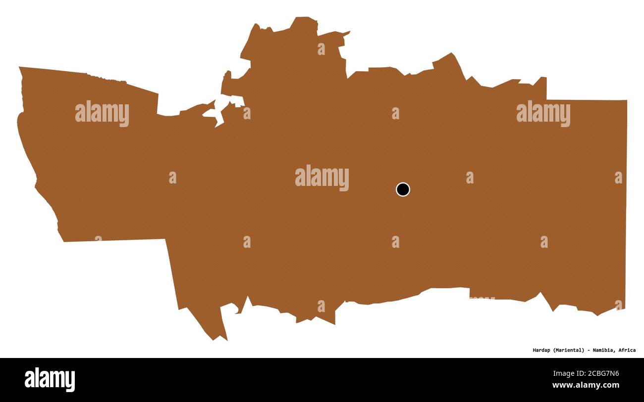Shape of Hardap, region of Namibia, with its capital isolated on white ...
