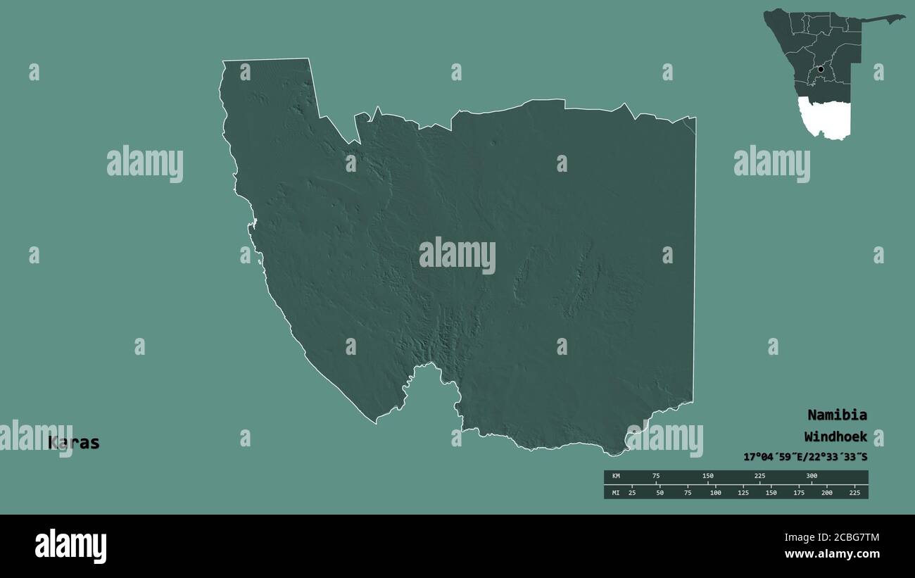Shape of Karas, region of Namibia, with its capital isolated on solid ...