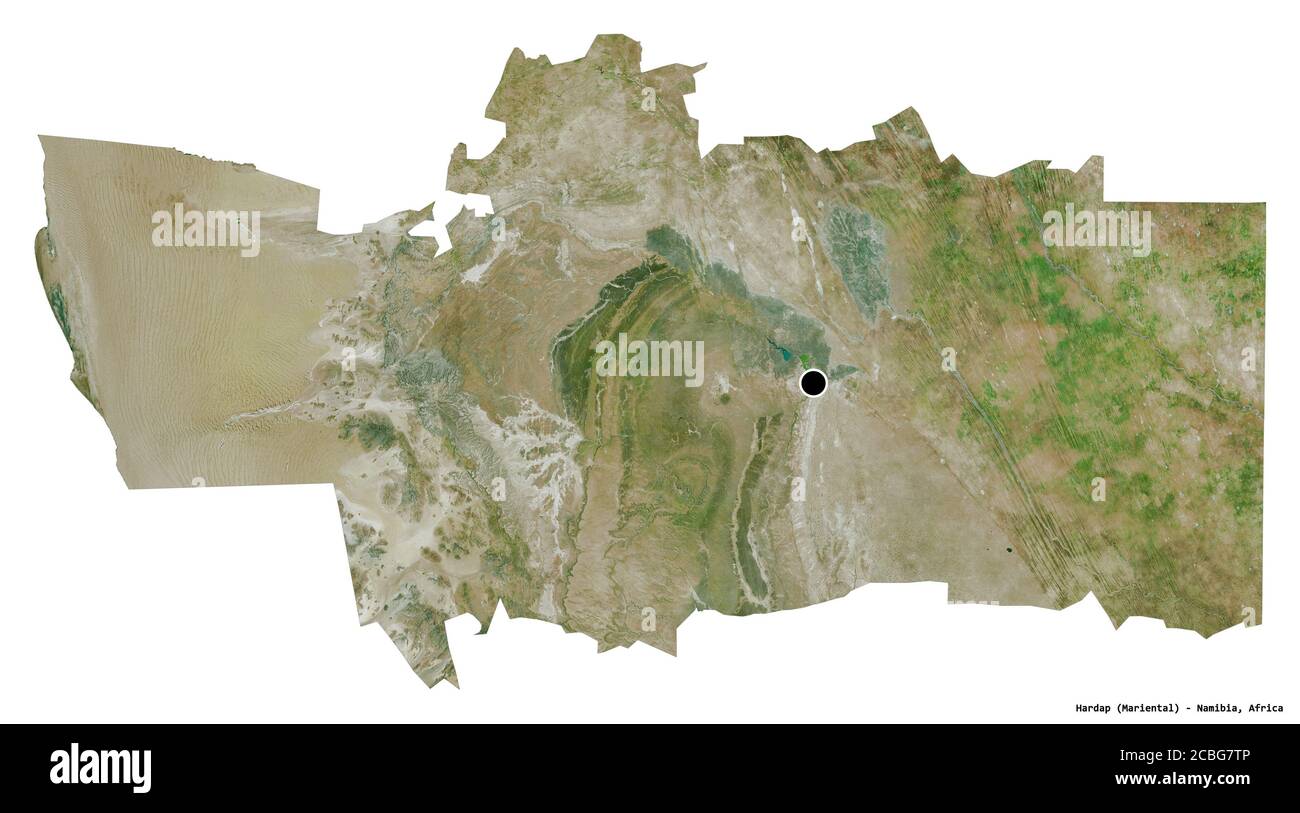 Shape of Hardap, region of Namibia, with its capital isolated on white ...