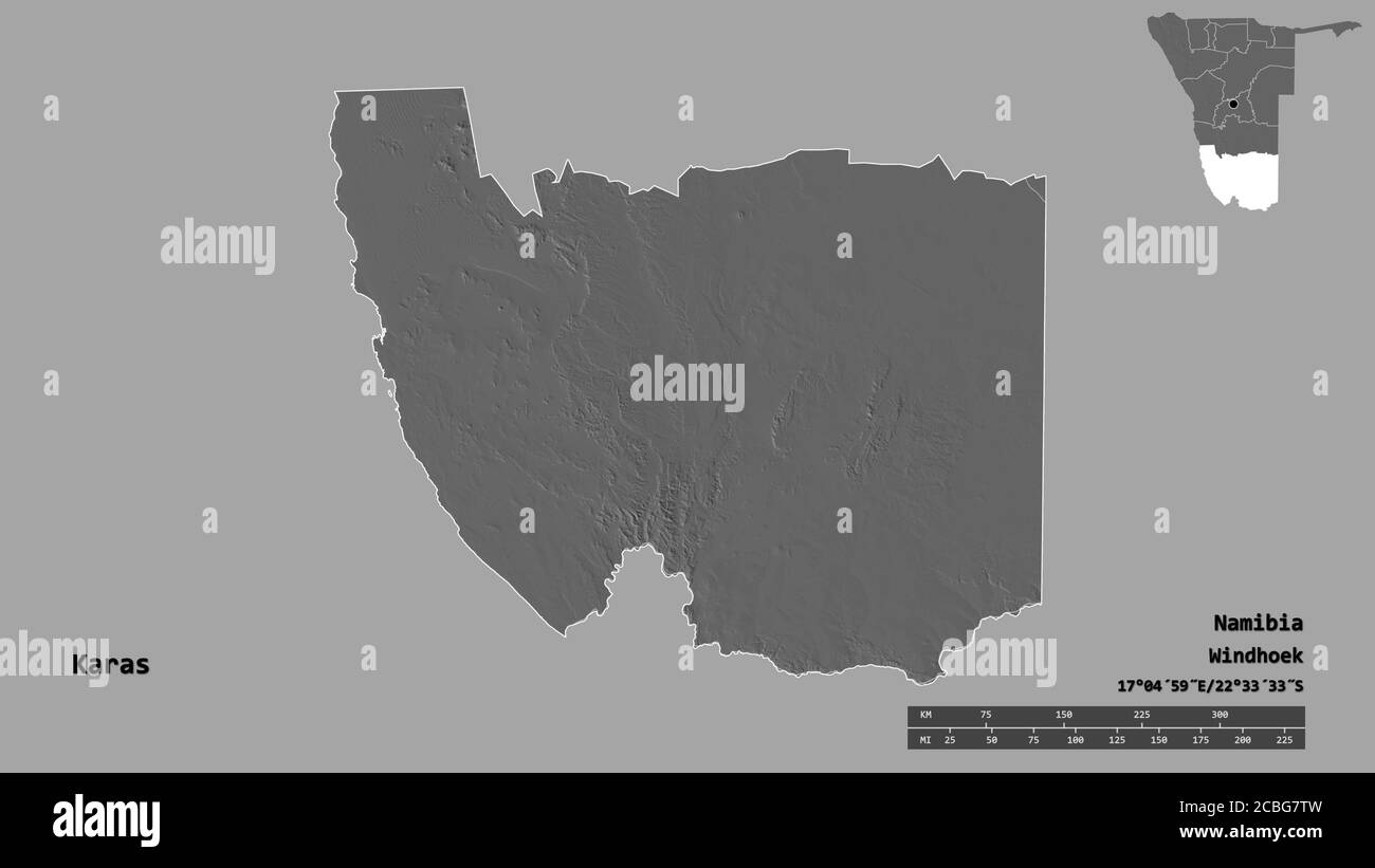 Shape of Karas, region of Namibia, with its capital isolated on solid ...