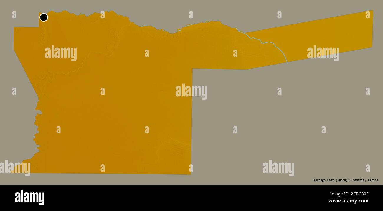 Shape of Kavango East, region of Namibia, with its capital isolated on ...