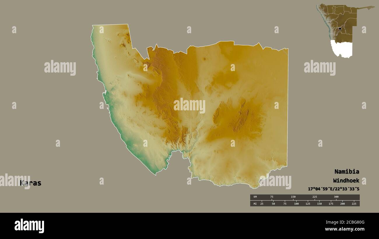 Shape of Karas, region of Namibia, with its capital isolated on solid ...
