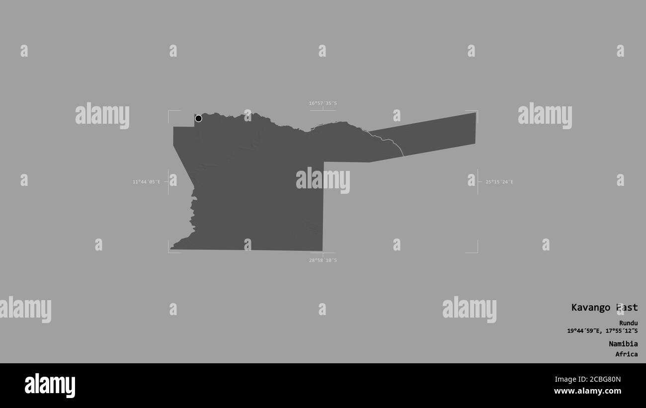 Area of Kavango East, region of Namibia, isolated on a solid background ...