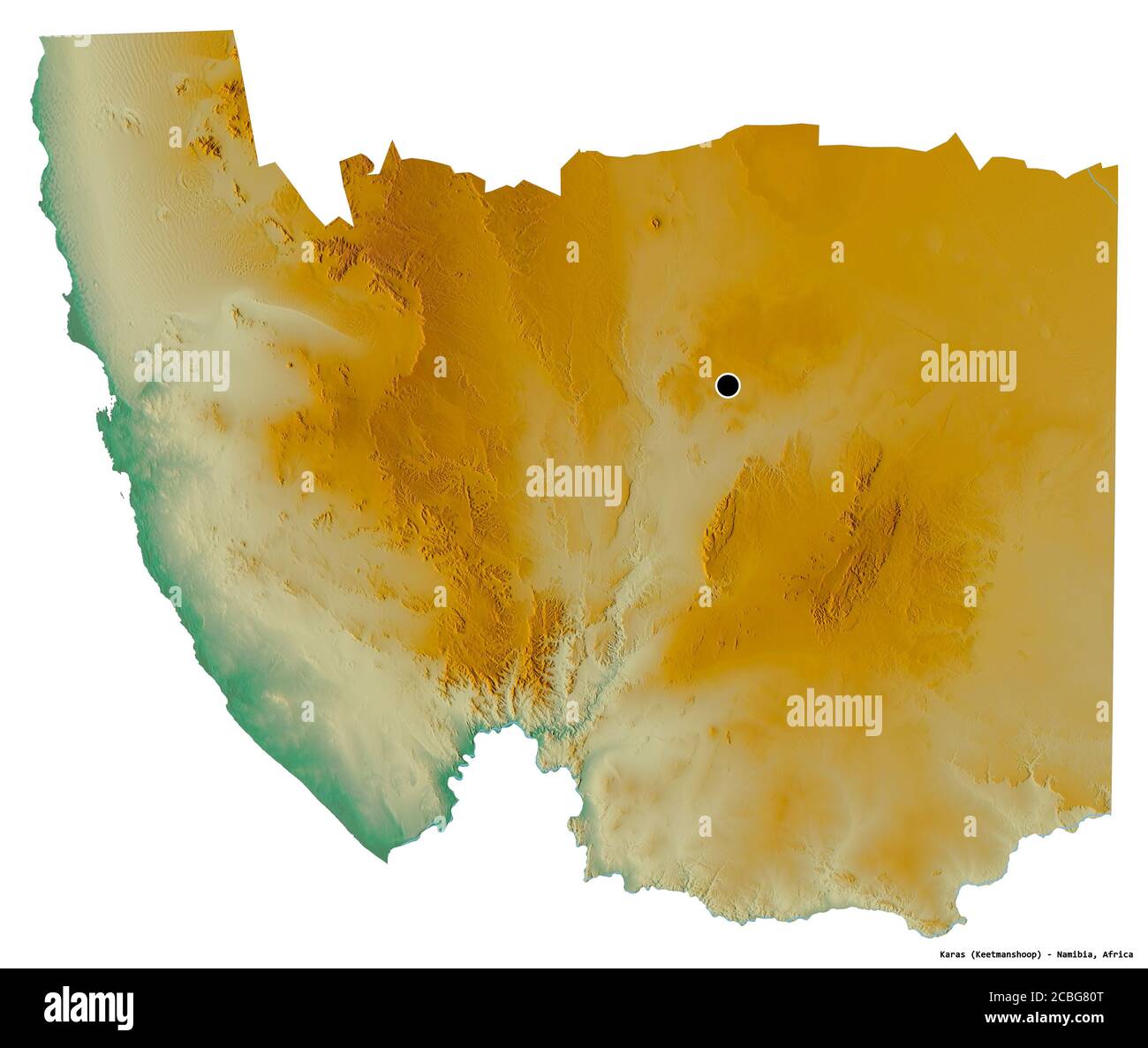 Shape of Karas, region of Namibia, with its capital isolated on white ...