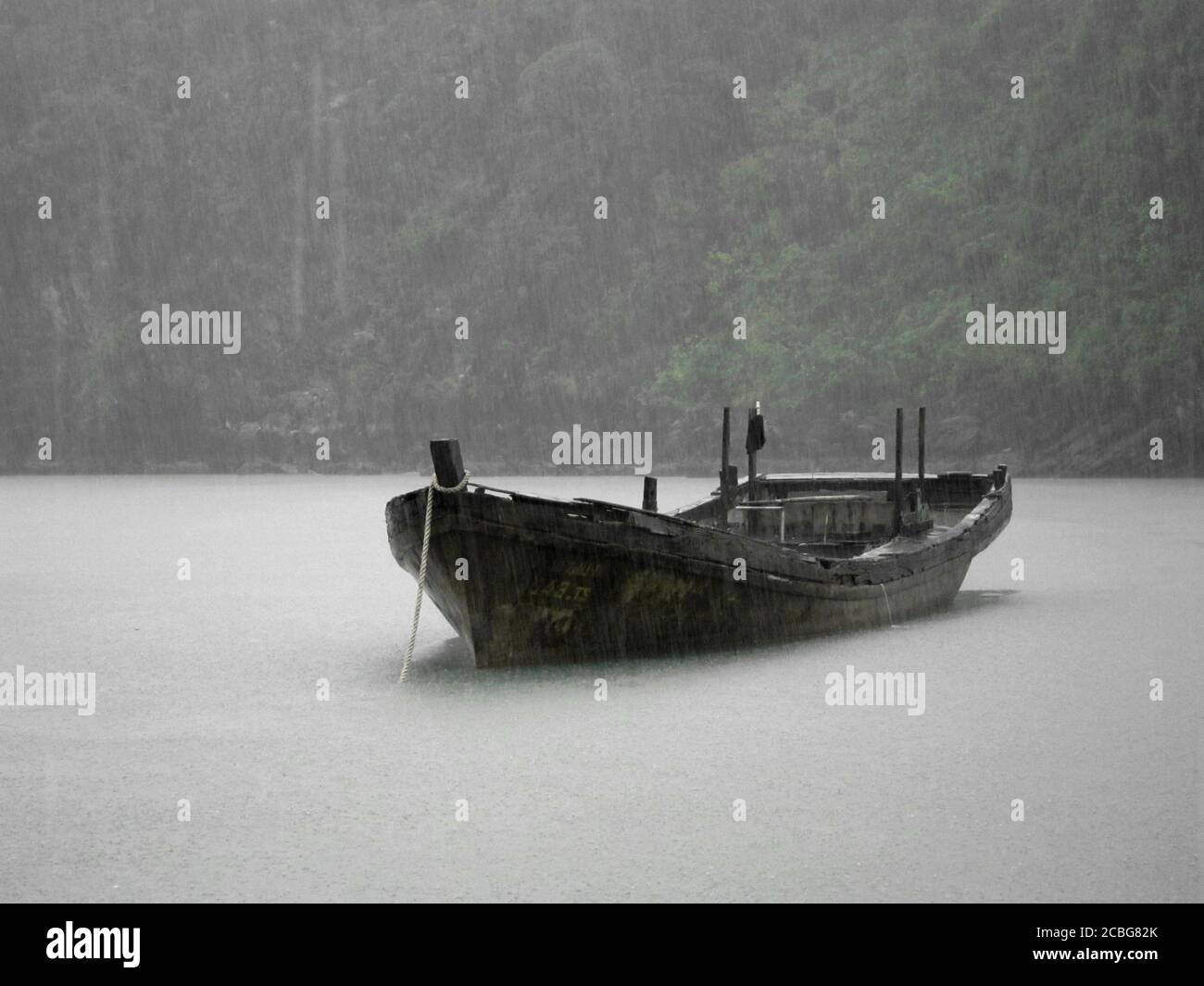 Rowboat in the Rain at Halong Bay Stock Photo - Alamy