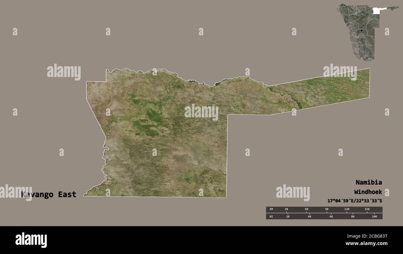 Shape of Kavango East, region of Namibia, with its capital isolated on ...