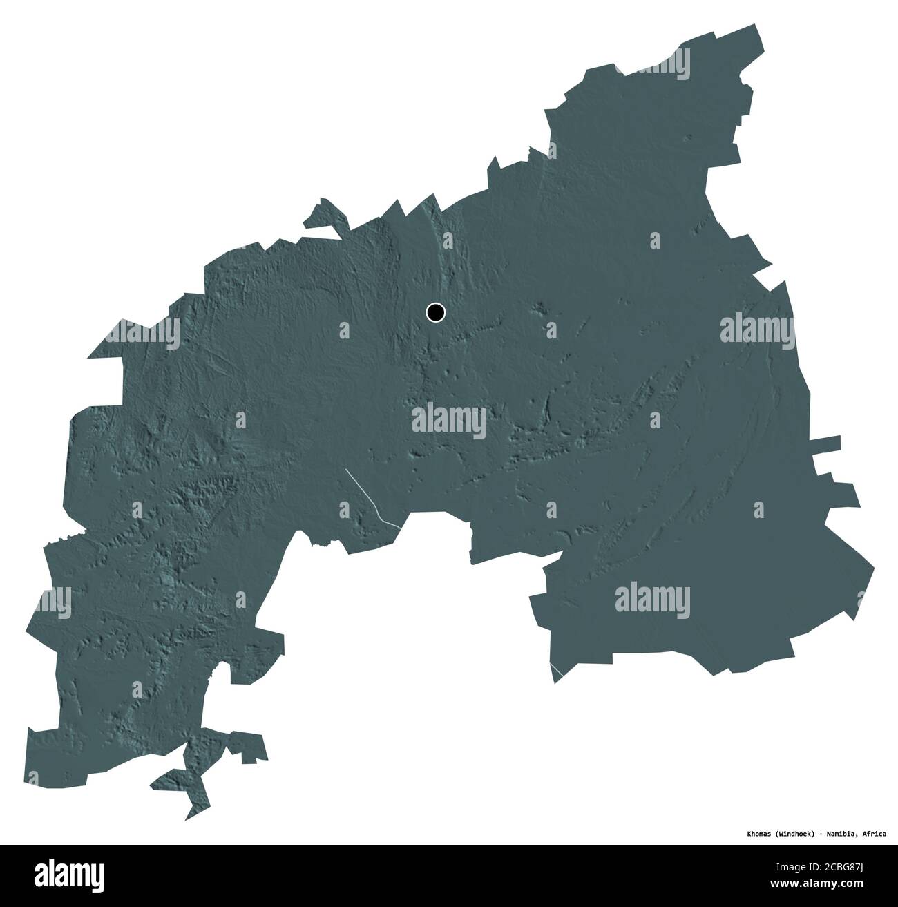 Shape of Khomas, region of Namibia, with its capital isolated on white ...