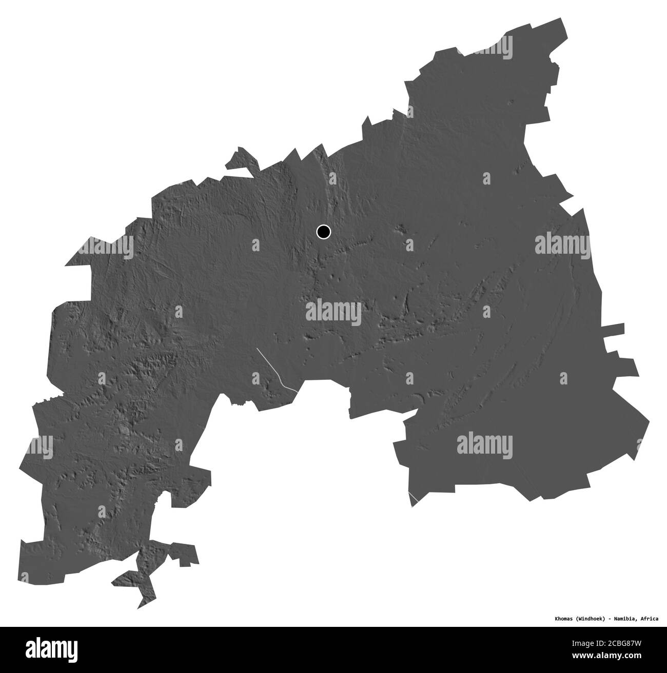 Shape of Khomas, region of Namibia, with its capital isolated on white ...