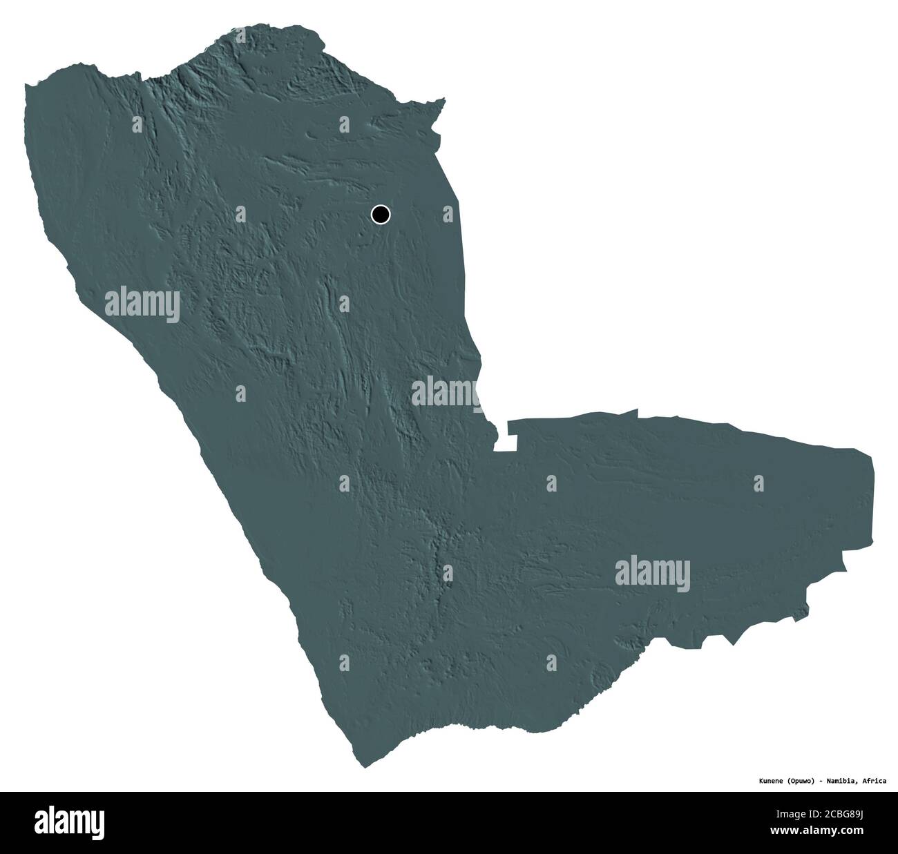 Shape of Kunene, region of Namibia, with its capital isolated on white ...