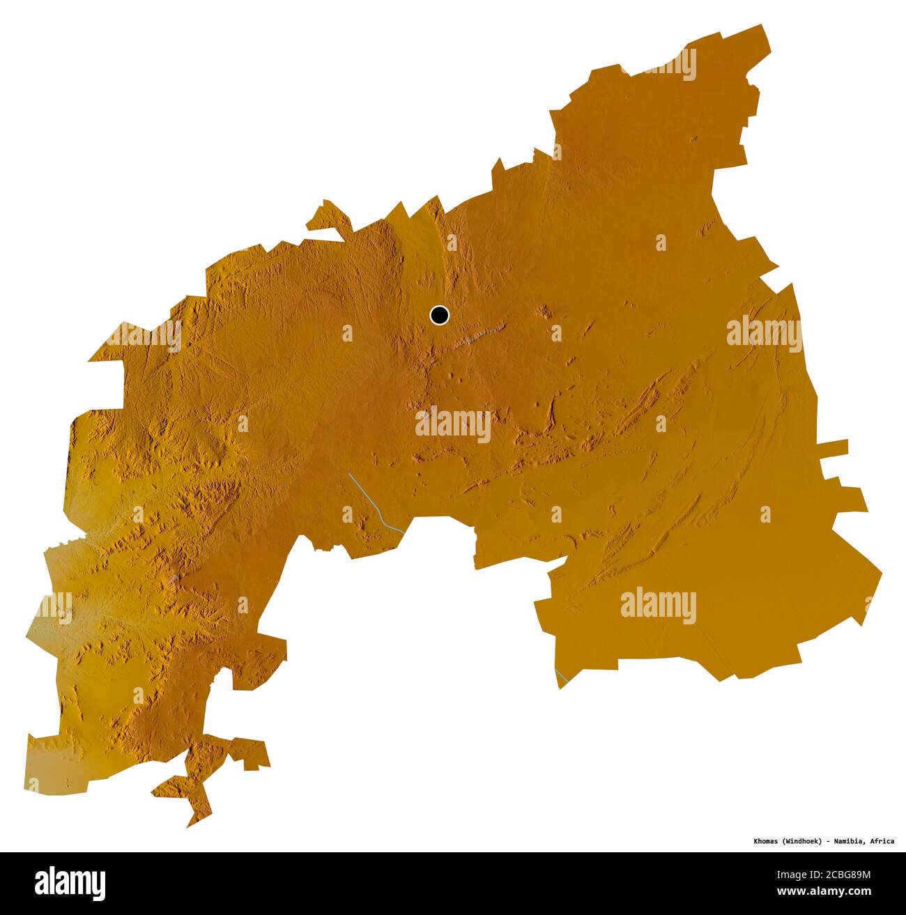 Shape of Khomas, region of Namibia, with its capital isolated on white ...