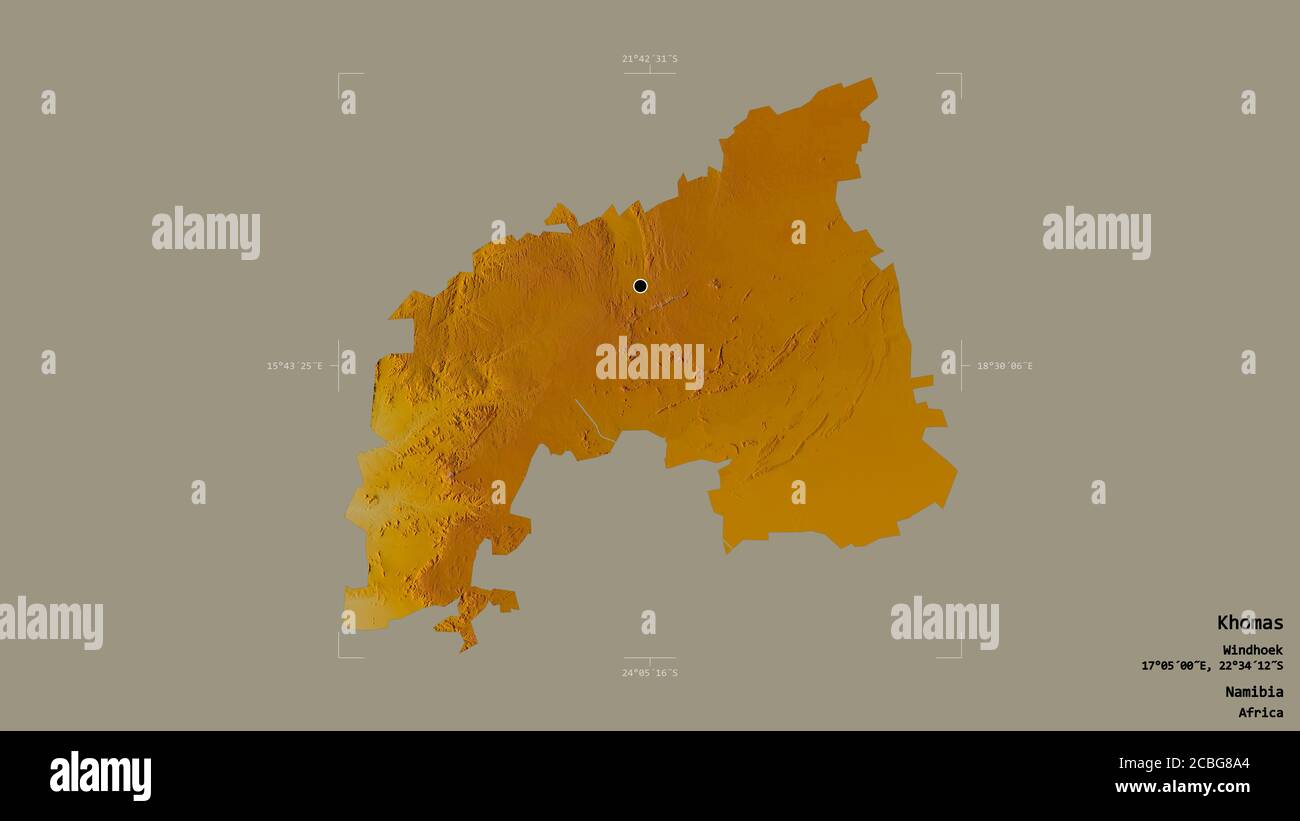 Area of Khomas, region of Namibia, isolated on a solid background in a ...