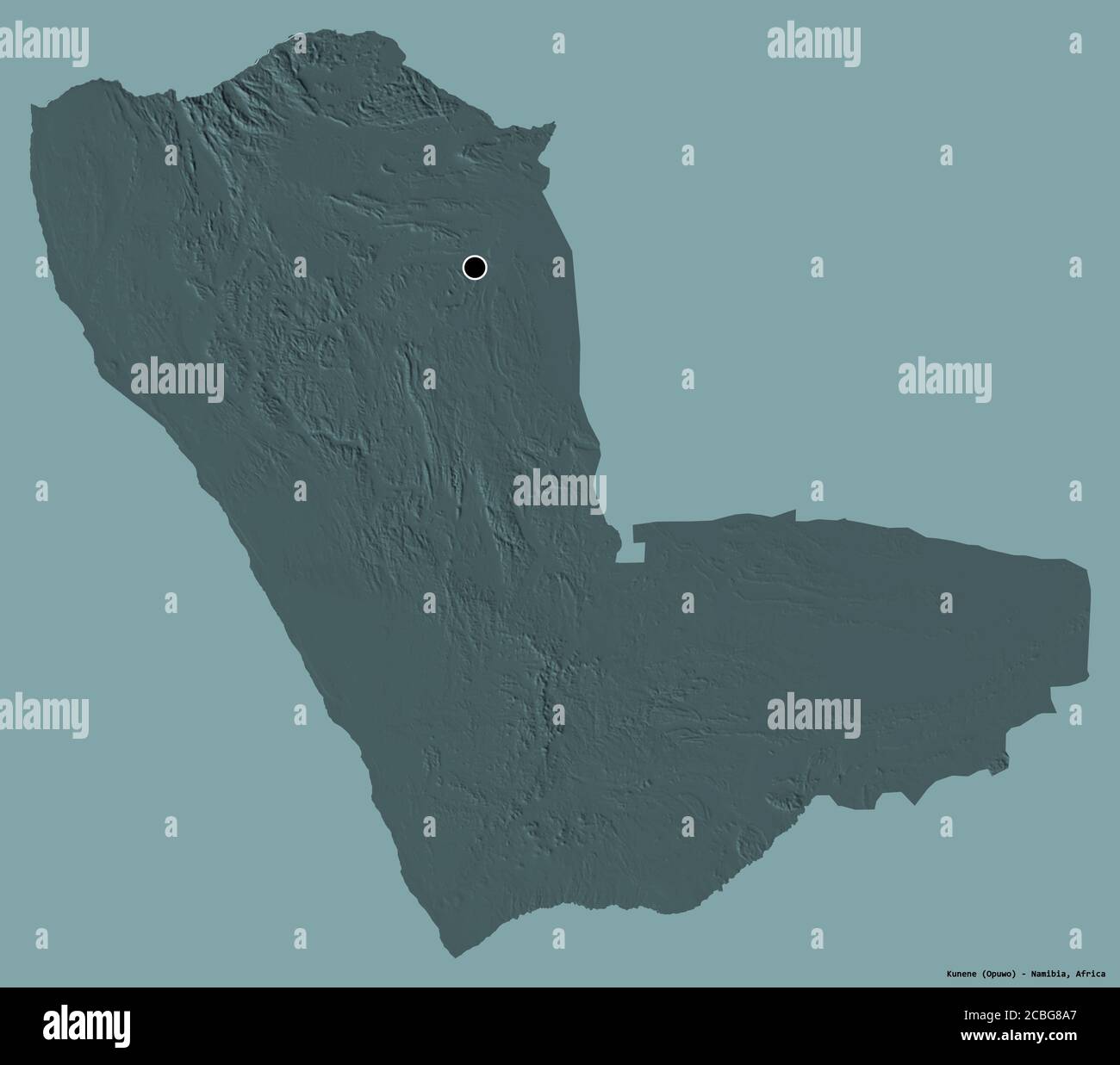 Shape of Kunene, region of Namibia, with its capital isolated on a ...
