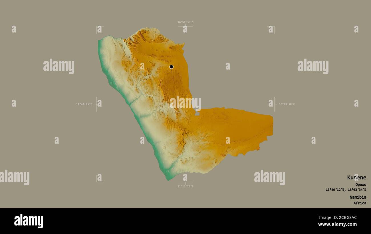 Area of Kunene, region of Namibia, isolated on a solid background in a ...