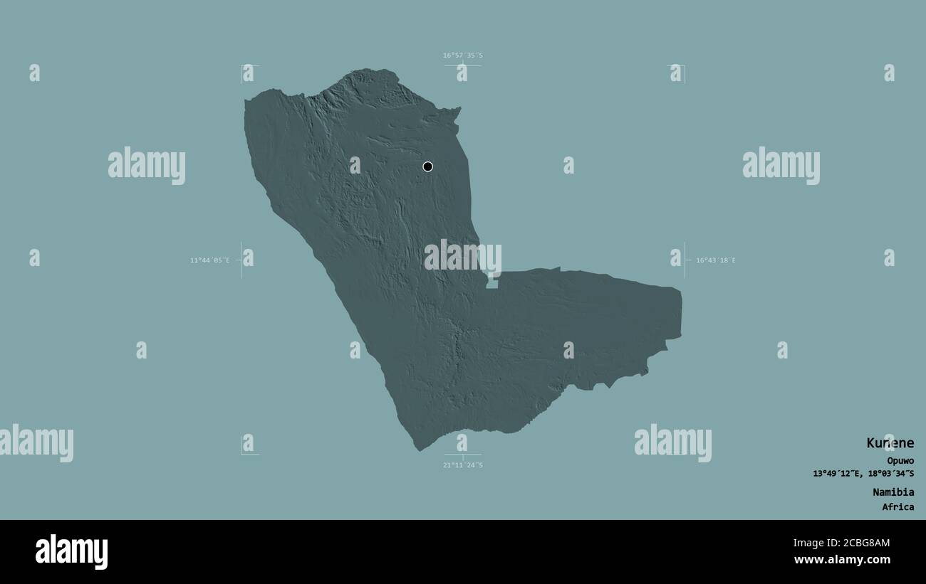 Area of Kunene, region of Namibia, isolated on a solid background in a ...