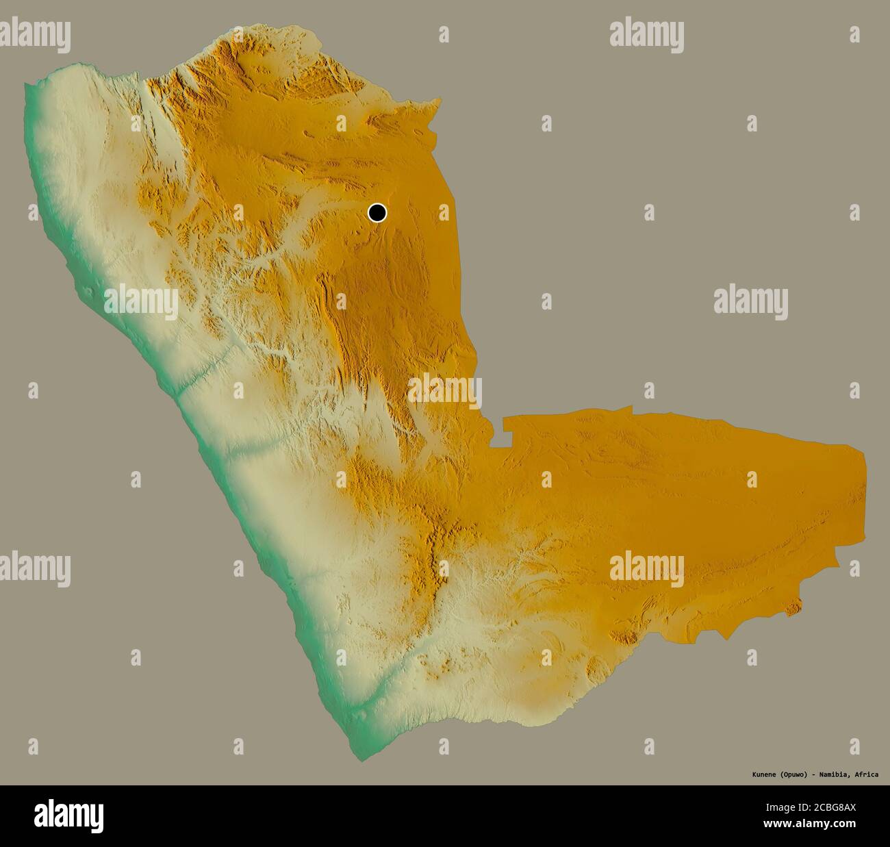 Shape of Kunene, region of Namibia, with its capital isolated on a ...
