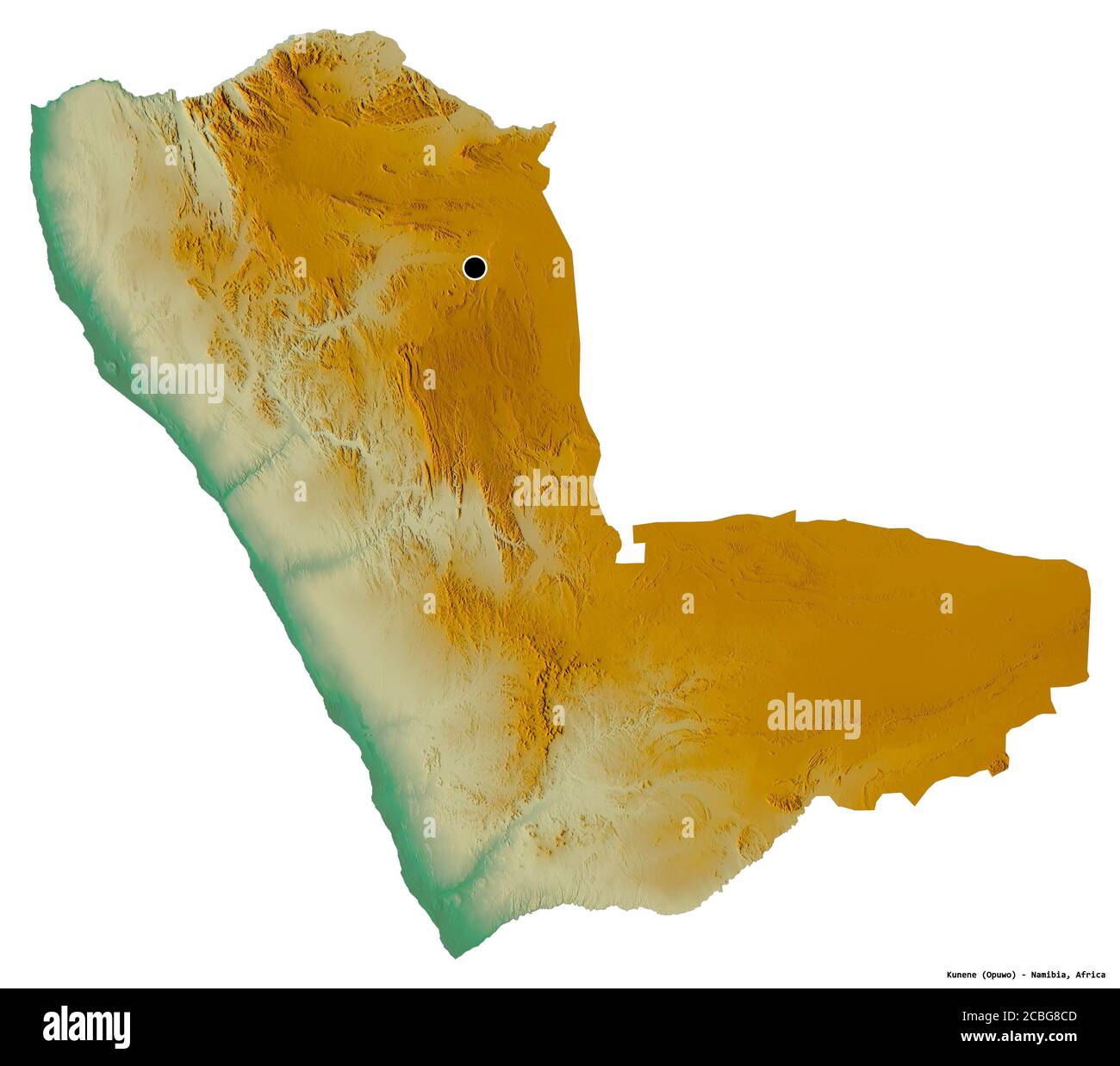 Shape of Kunene, region of Namibia, with its capital isolated on white ...