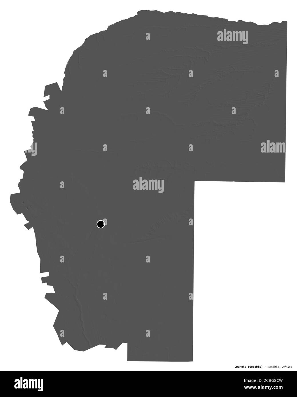 Shape of Omaheke, region of Namibia, with its capital isolated on white ...