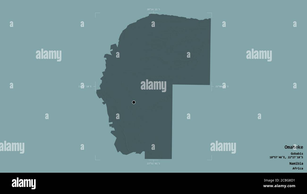 Area of Omaheke, region of Namibia, isolated on a solid background in a ...
