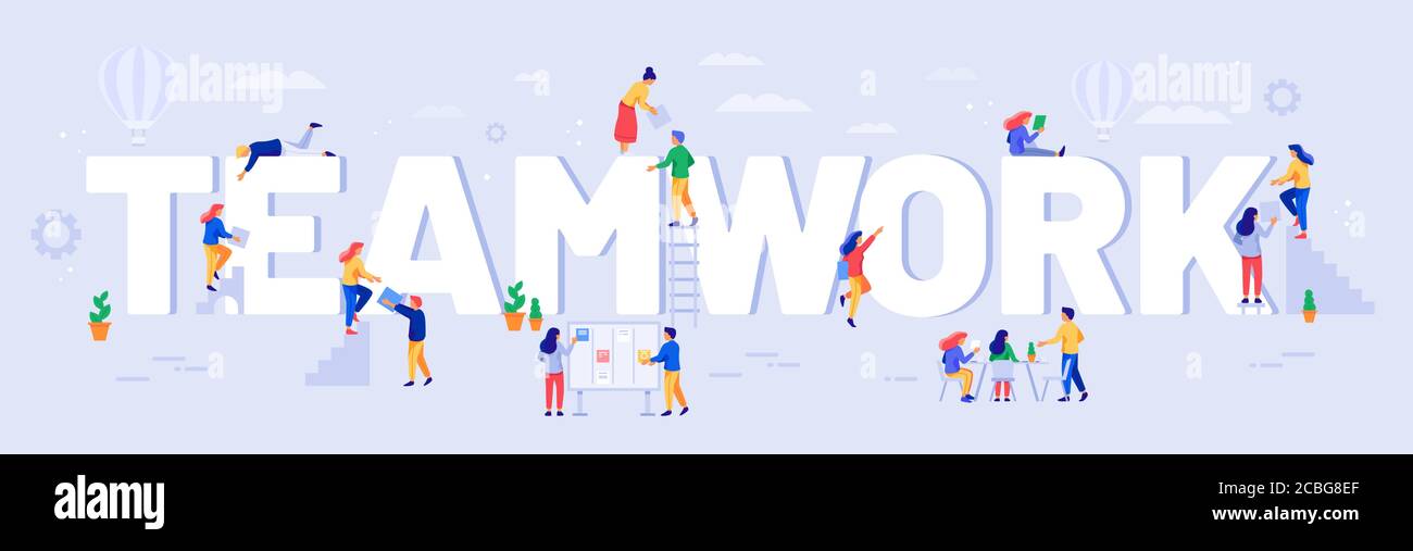 Teamwork illustration, team work communication and partnership Stock ...