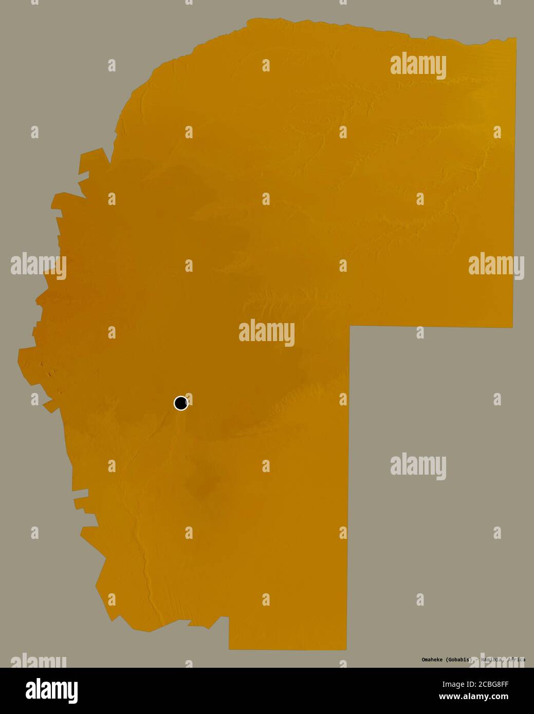 Shape of Omaheke, region of Namibia, with its capital isolated on a ...