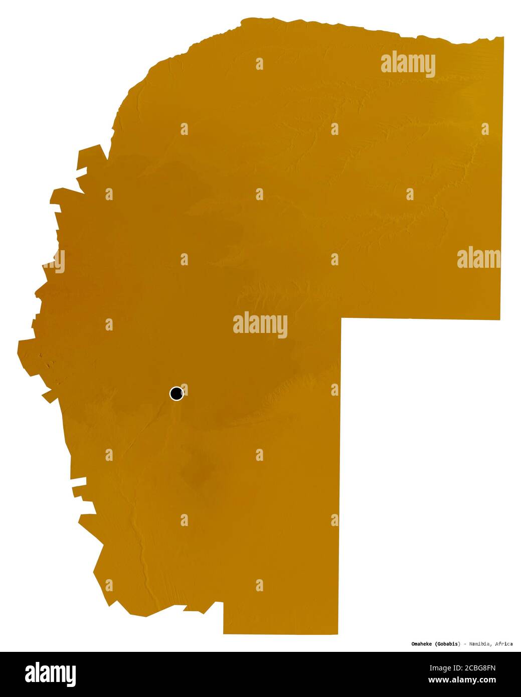 Shape of Omaheke, region of Namibia, with its capital isolated on white ...