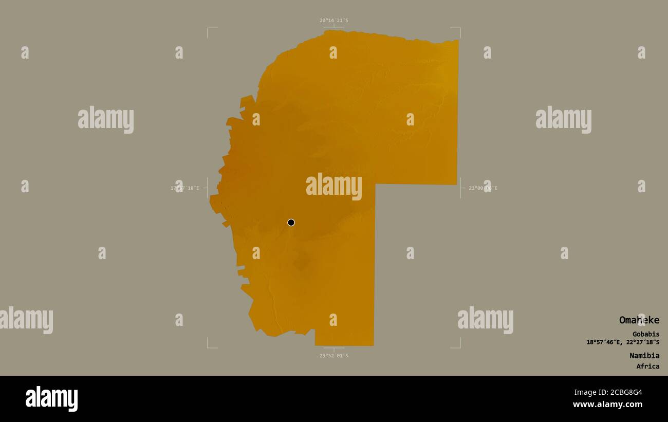 Area of Omaheke, region of Namibia, isolated on a solid background in a ...