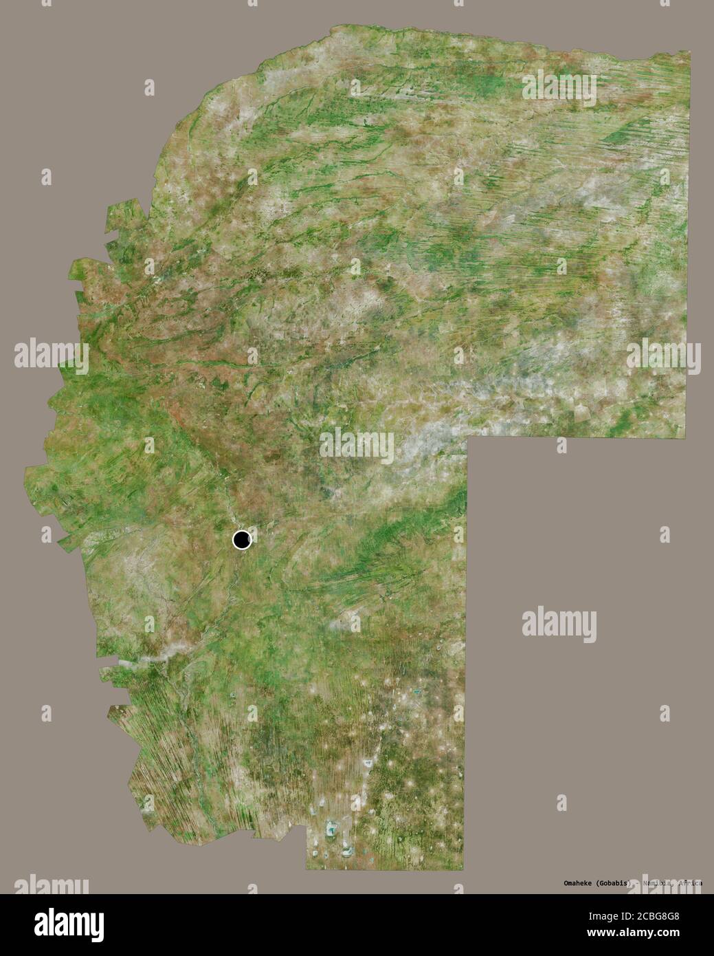 Shape of Omaheke, region of Namibia, with its capital isolated on a ...