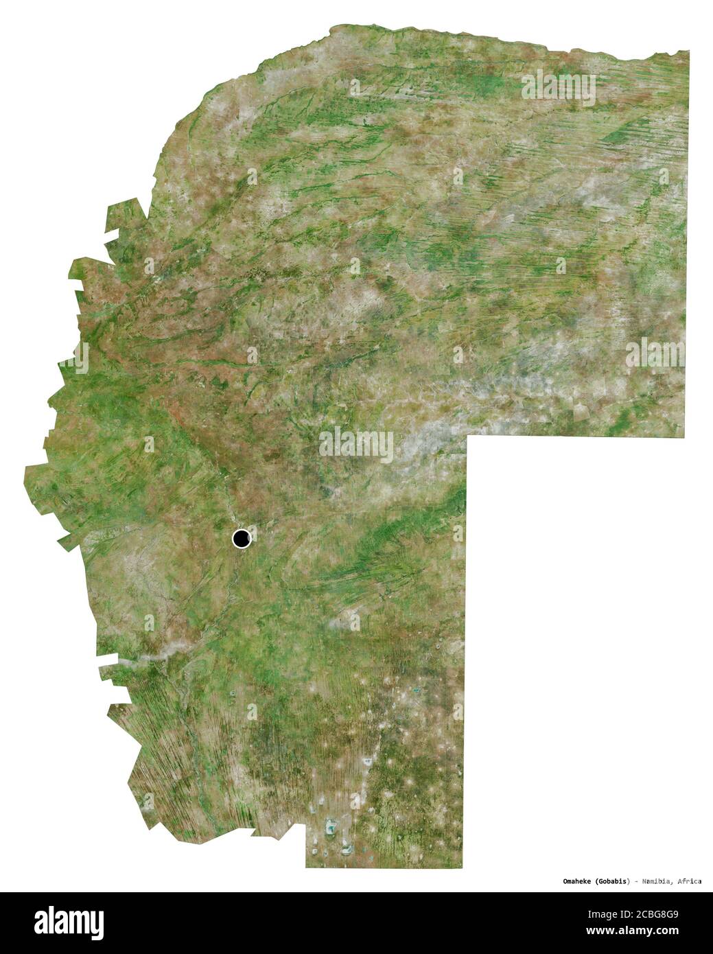 Shape of Omaheke, region of Namibia, with its capital isolated on white ...