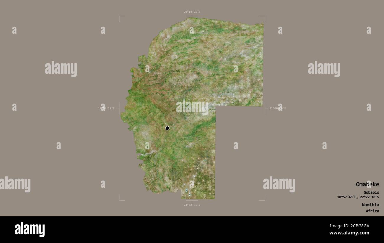 Area of Omaheke, region of Namibia, isolated on a solid background in a ...