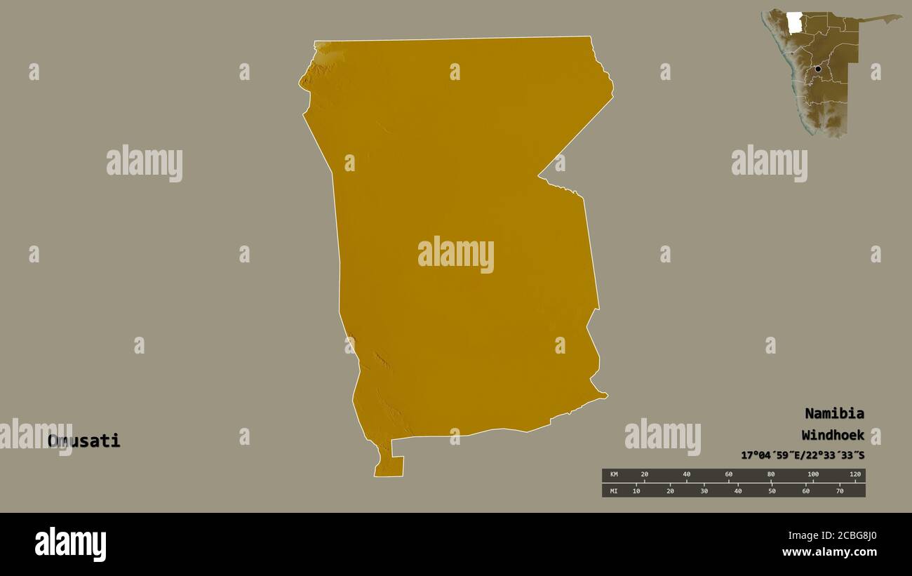 Shape of Omusati, region of Namibia, with its capital isolated on solid ...
