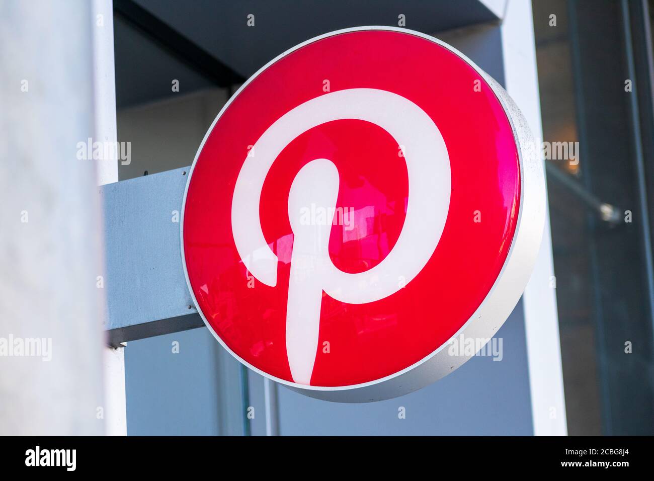 Pinterest logo on signpost at social media startup headquarters - San ...
