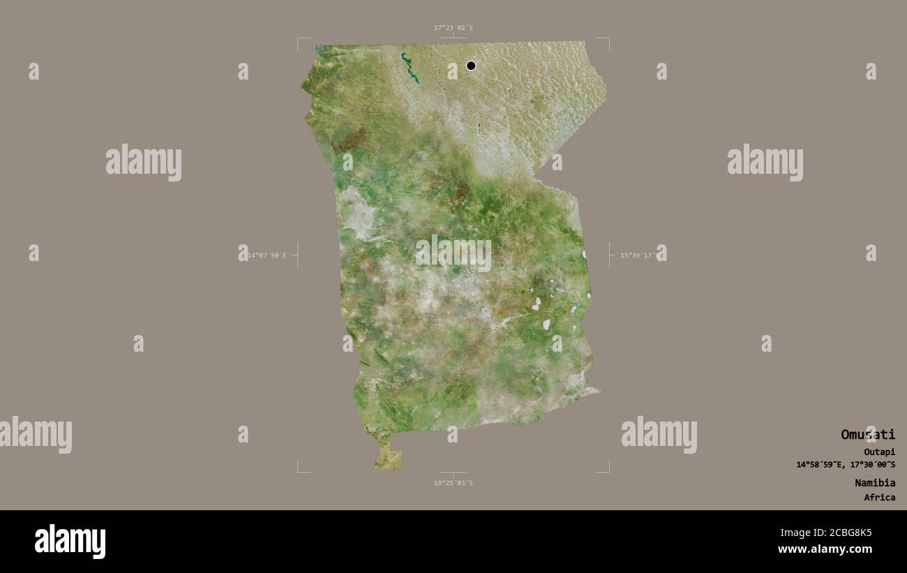 Area of Omusati, region of Namibia, isolated on a solid background in a ...